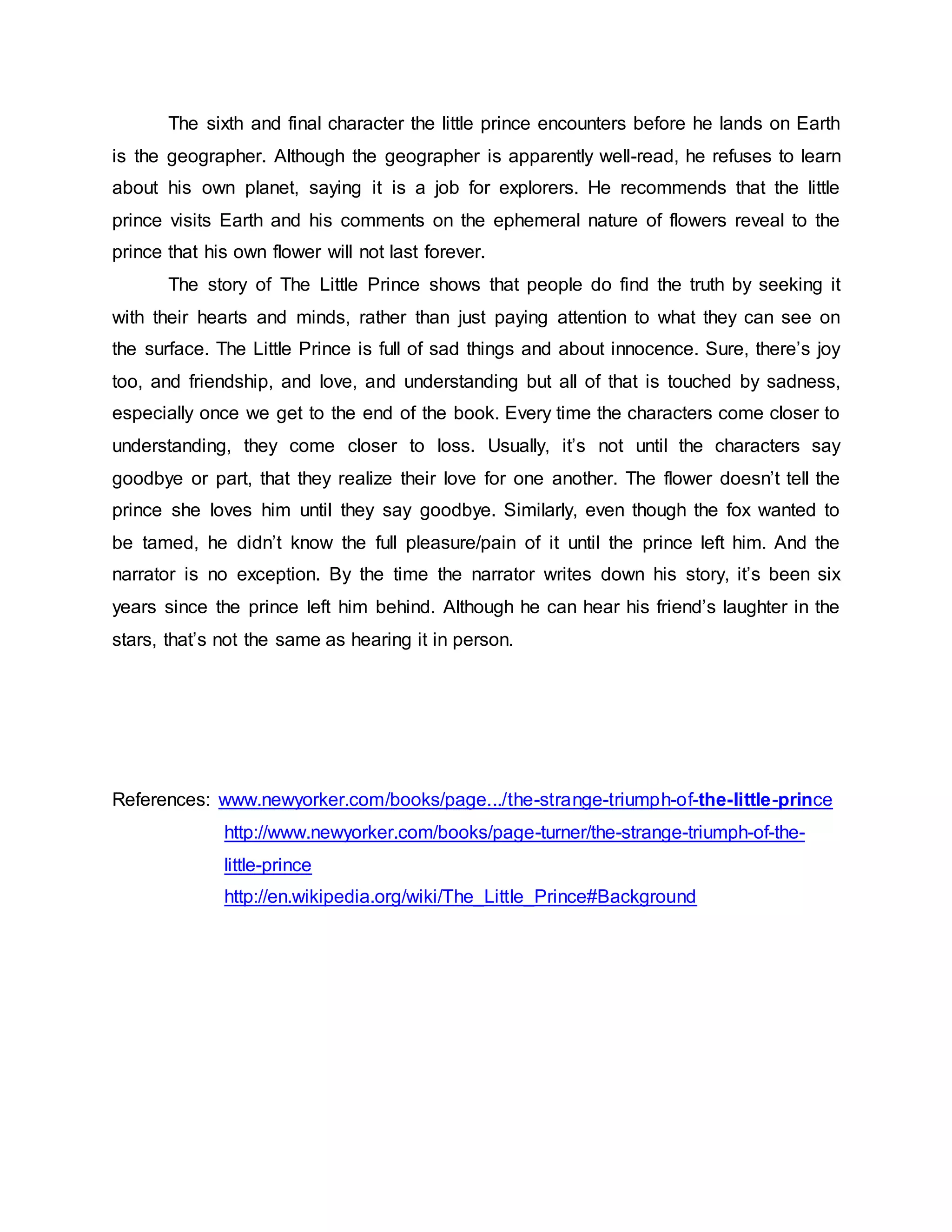 A literary analysis of the little prince | DOCX