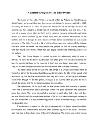 A literary analysis of the little prince | DOCX