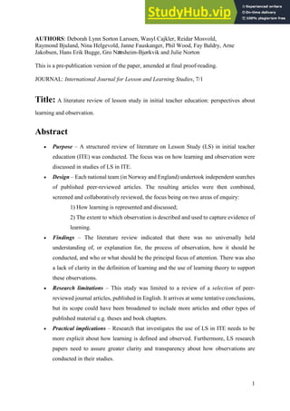 A Literature Review Of Lesson Study In Initial Teacher Education | PDF