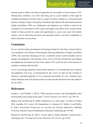 A Literature Review Of Lesson Study In Initial Teacher Education | PDF