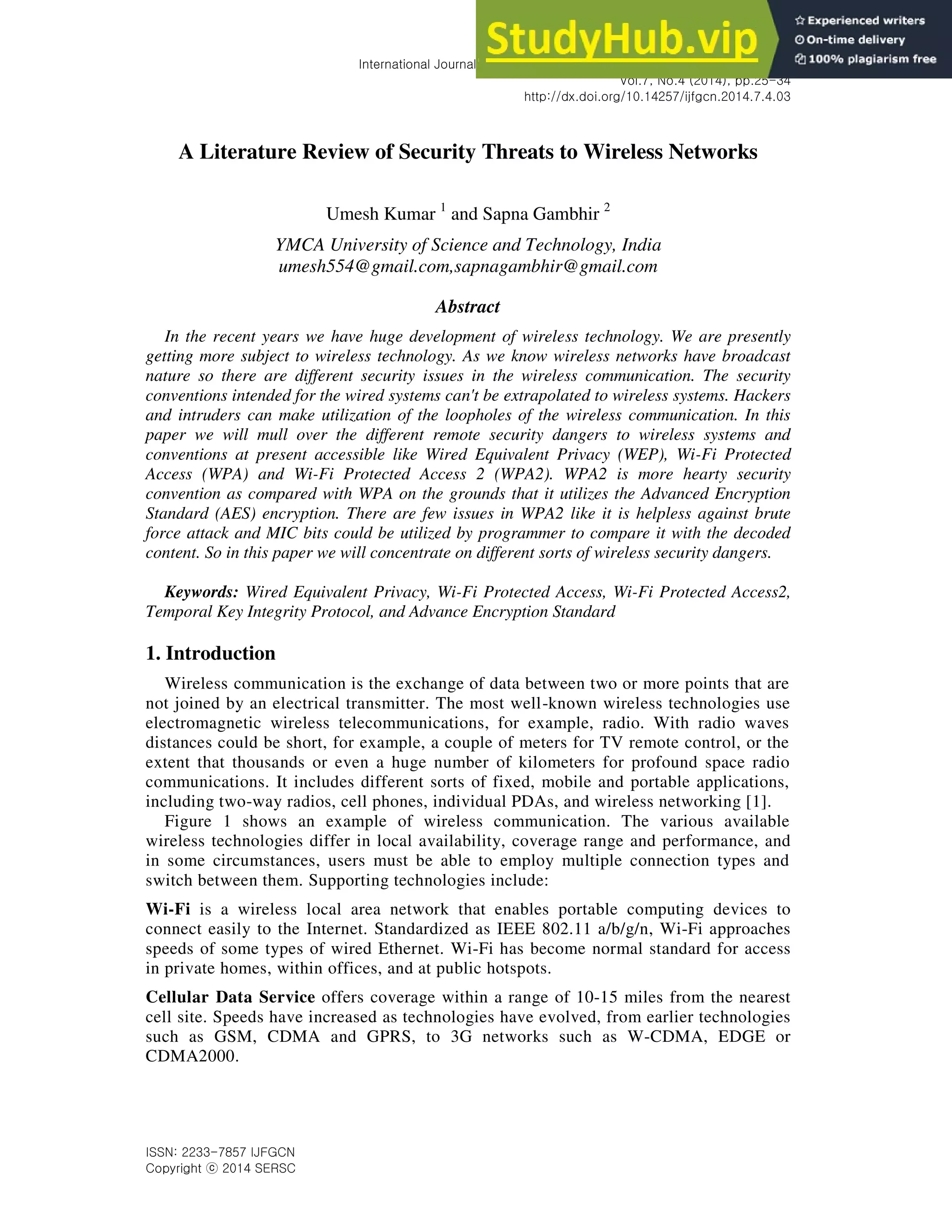 A Literature Review Of Security Threats To Wireless Networks | PDF ...