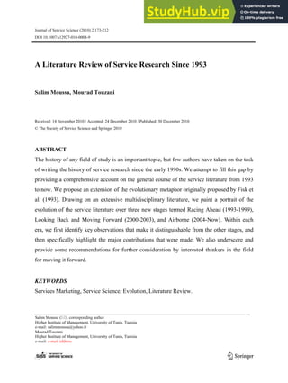 A Literature Review Of Service Research Since 1993 | PDF