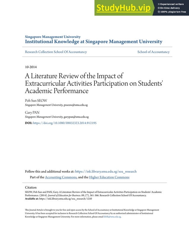A Literature Review Of The Impact Of Extracurricular Activities ...