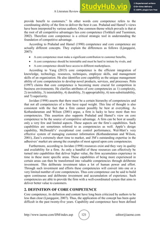 A LITERATURE REVIEW ON CORE COMPETENCIES | PDF