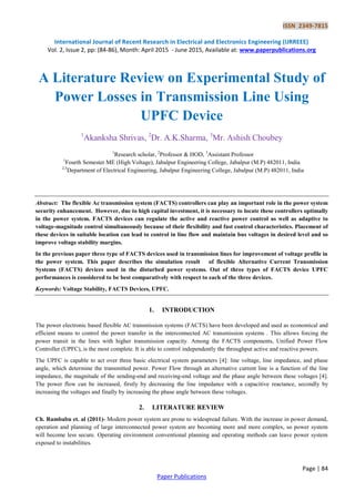 A Literature Review on Experimental Study of Power Losses in Transmission Line Using UPFC Device ...