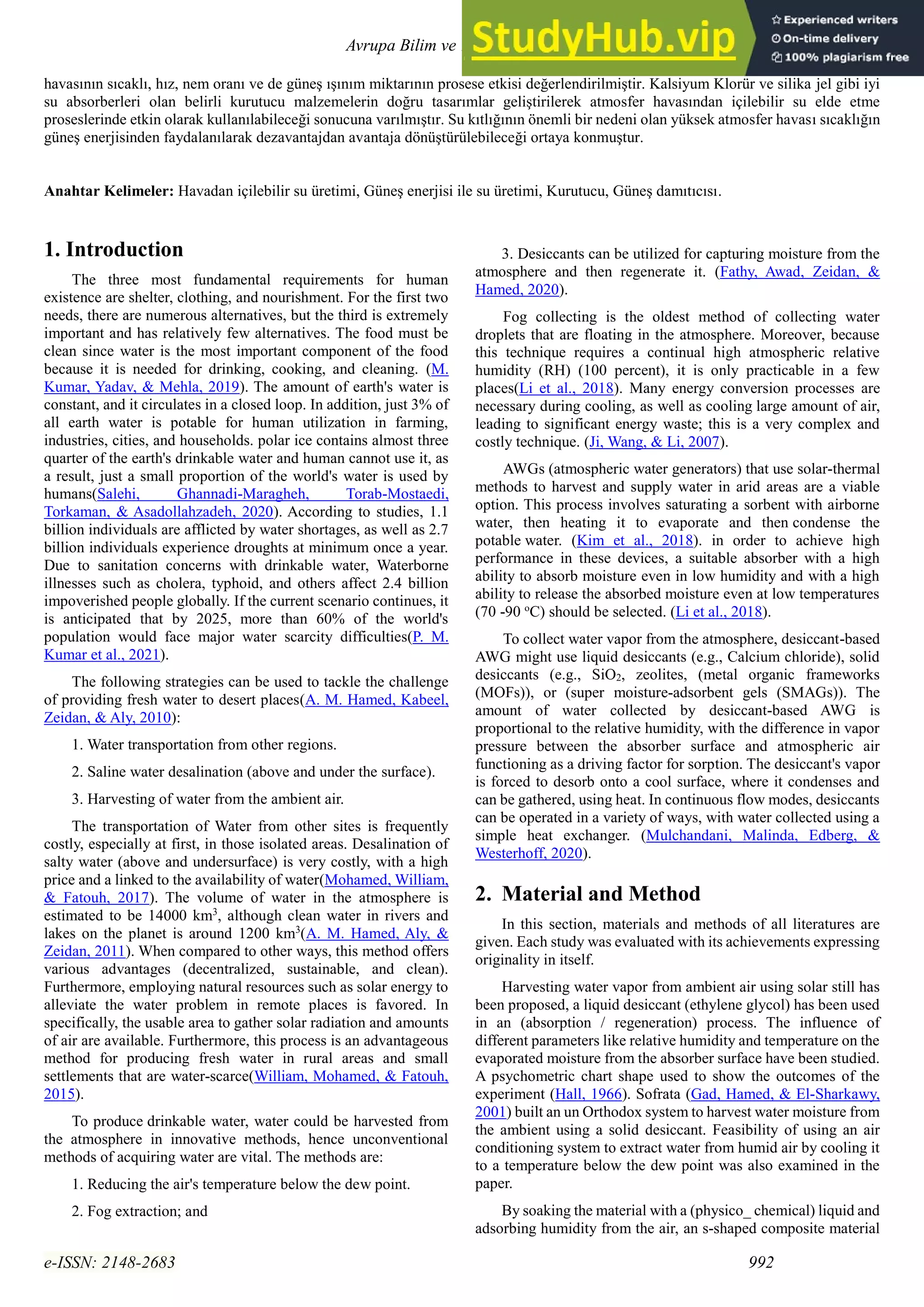A Literature Review On Extraction Of Potable Water From Atmospheric Air ...