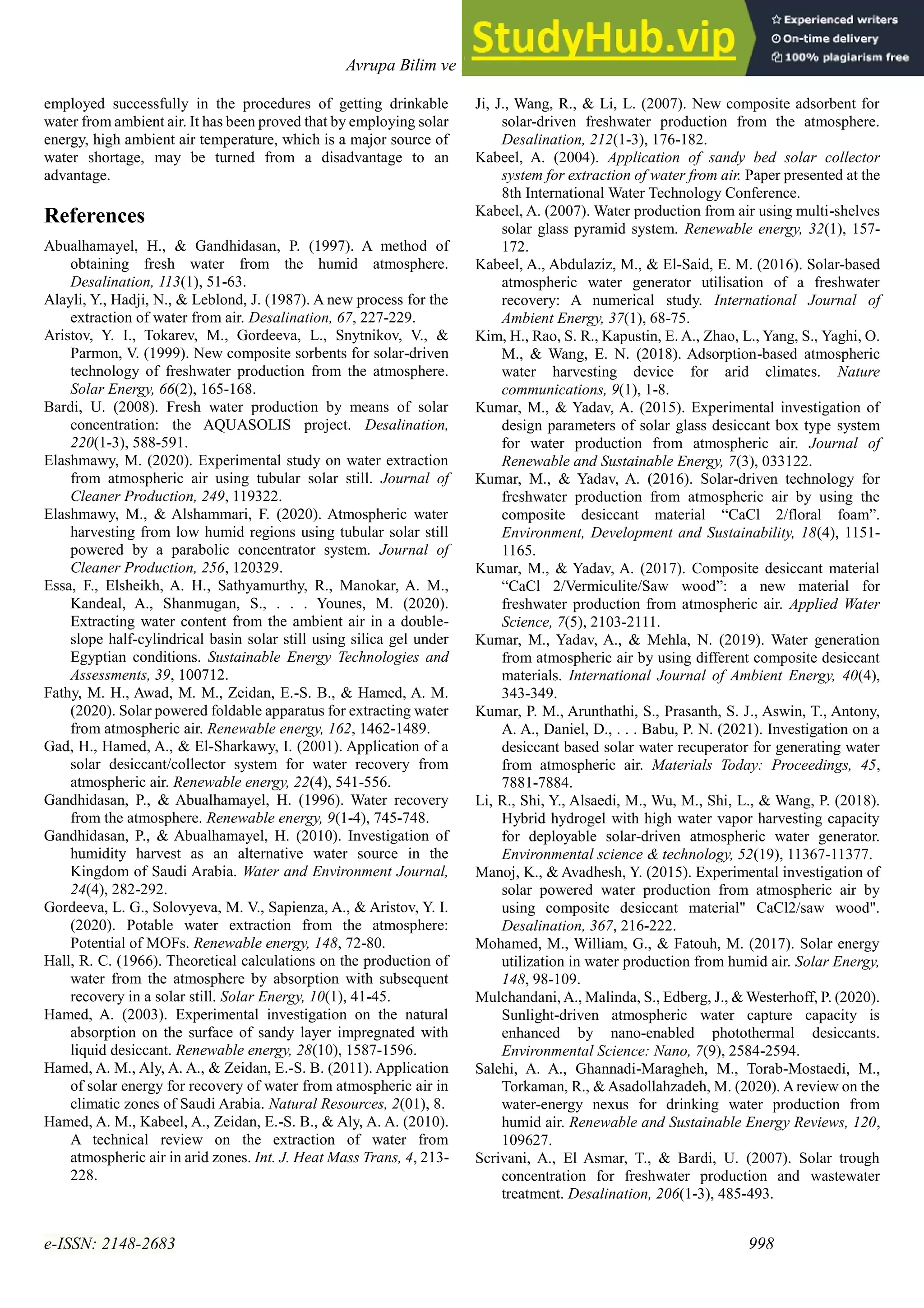A Literature Review On Extraction Of Potable Water From Atmospheric Air ...