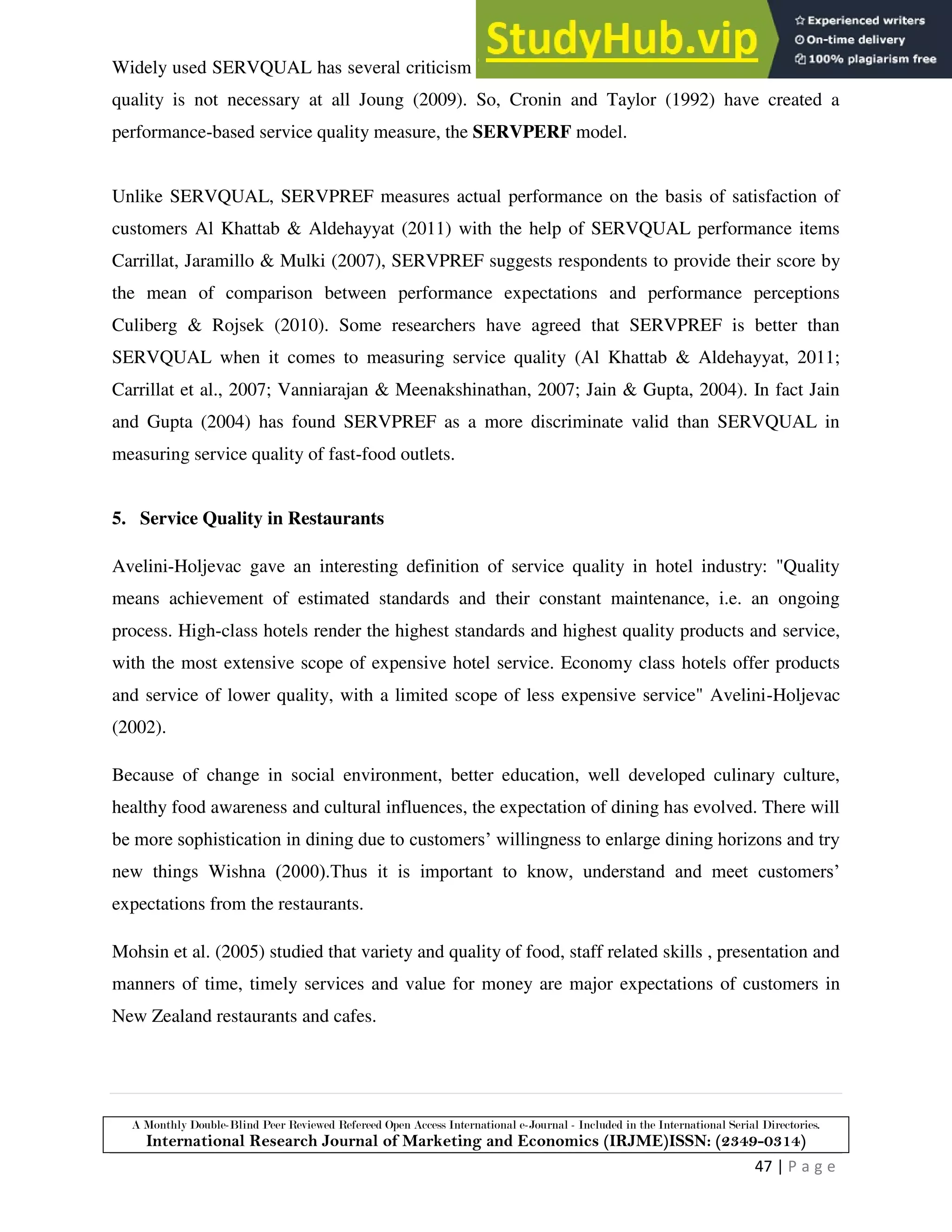 A Literature Review On Factors Affecting Service Quality In Restaurants ...