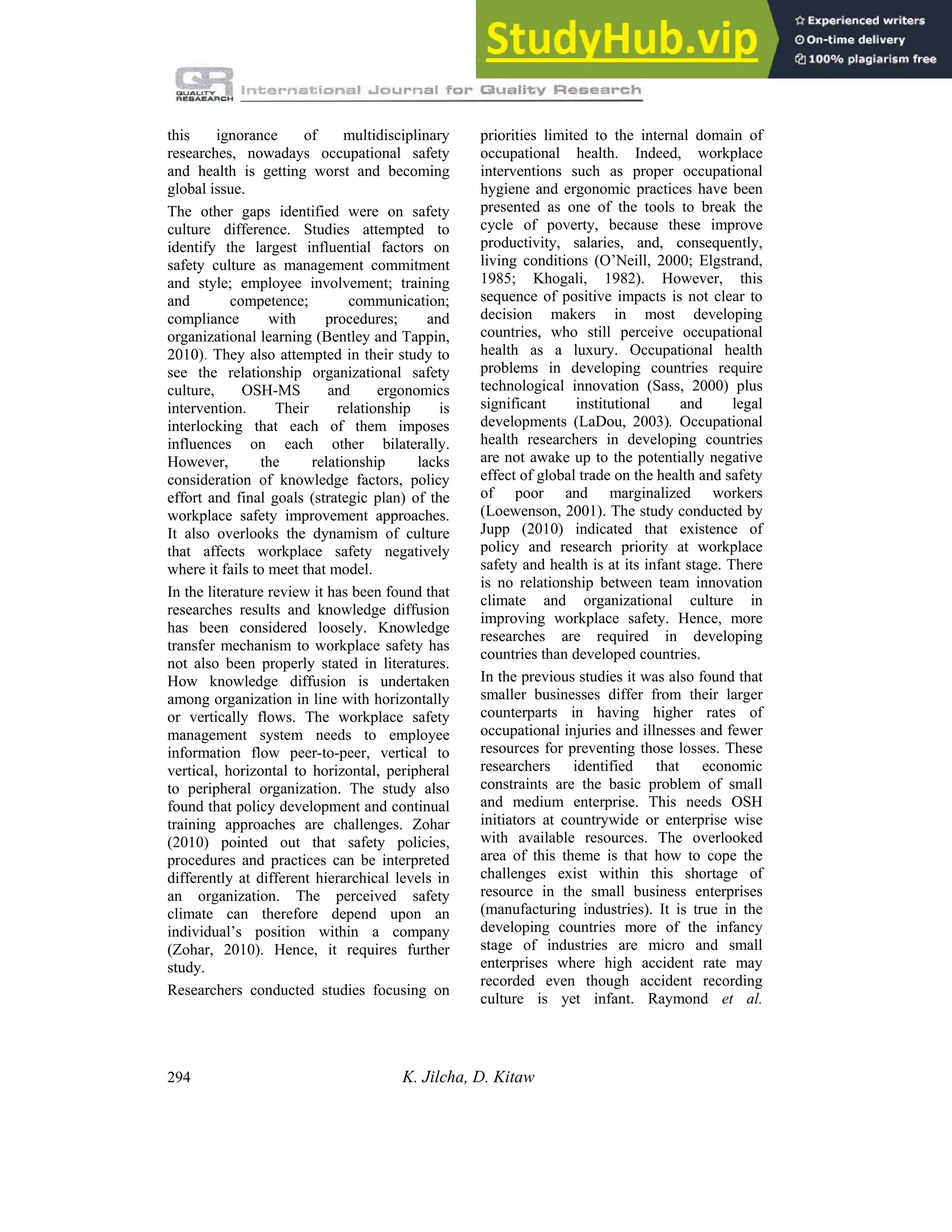 A LITERATURE REVIEW ON GLOBAL OCCUPATIONAL SAFETY AND HEALTH PRACTICE ...