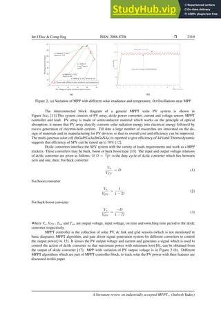 A Literature Review On Industrially Accepted MPPT Techniques For Solar PV System | PDF