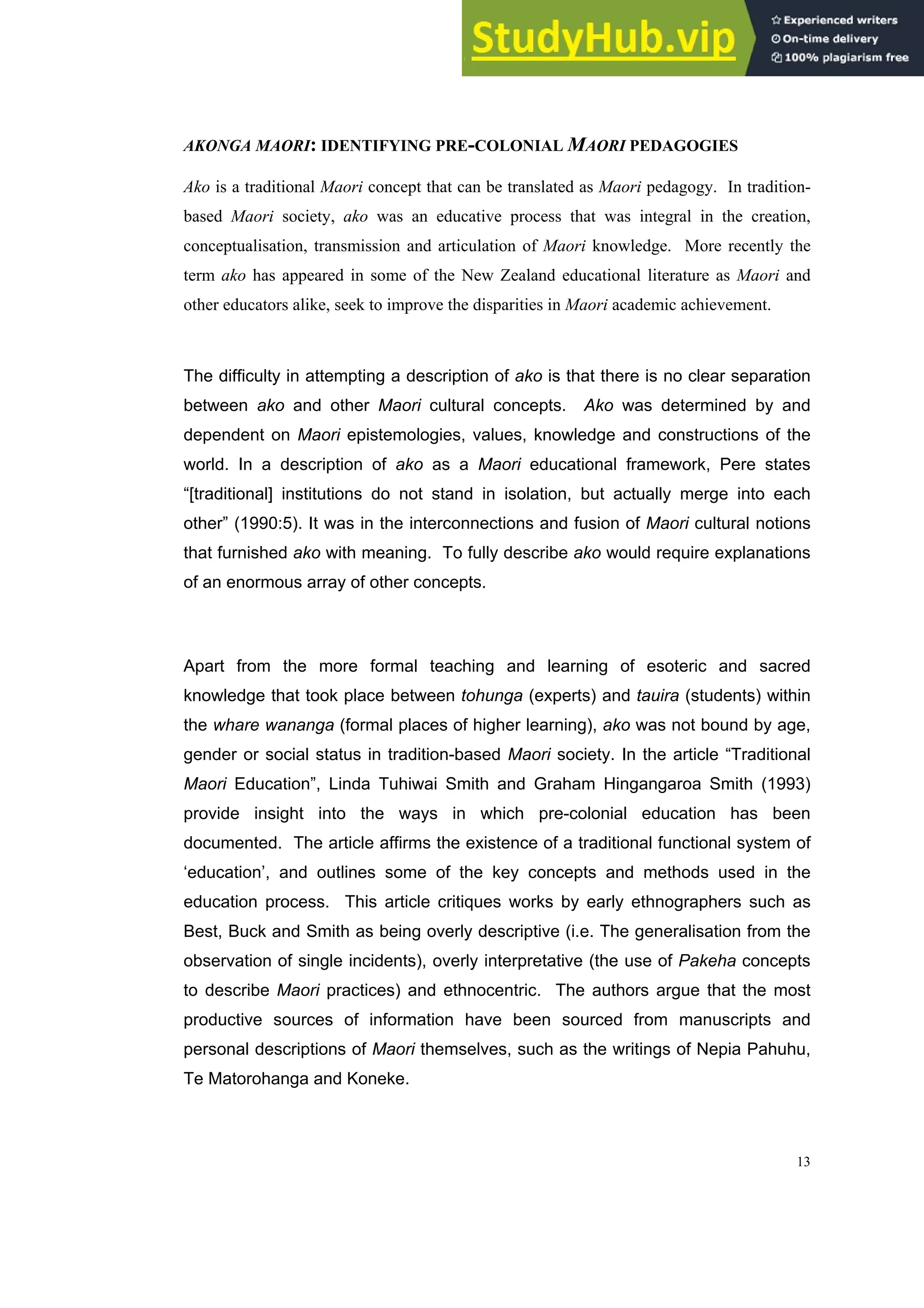 A LITERATURE REVIEW ON KAUPAPA MAORI AND MAORI EDUCATION PEDAGOGY | PDF ...