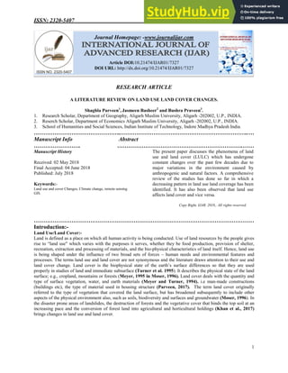 A LITERATURE REVIEW ON LAND USE LAND COVER CHANGES. | PDF