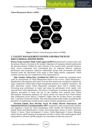 A LITERATURE REVIEW ON MEASUREMENT OF TALENT MANAGEMENT PRACTICES (TMP ...