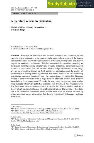 A Literature Review On Motivation | PDF