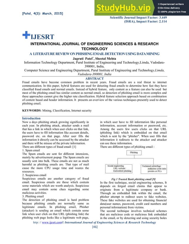 A LITERATURE REVIEW ON PHISHING EMAIL DETECTION USING DATA MINING | PDF