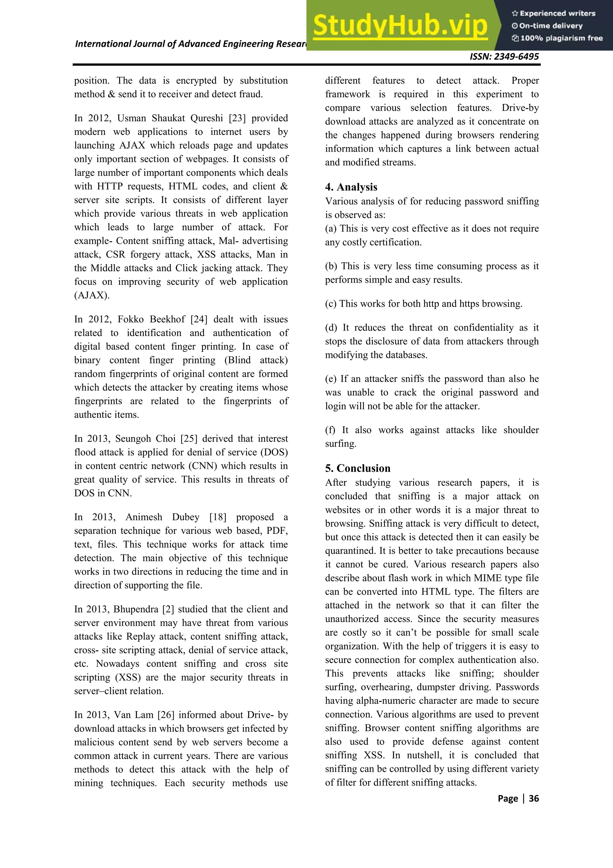 A Literature Review On Sniffing Attacks In Computer Network | PDF