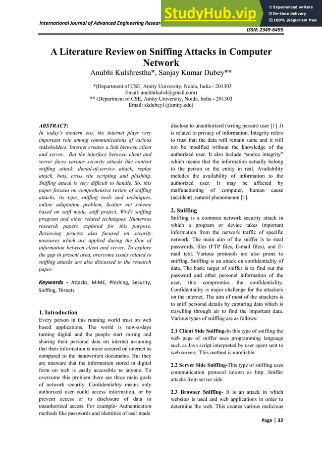 A Literature Review On Sniffing Attacks In Computer Network | PDF | Internet | Computing