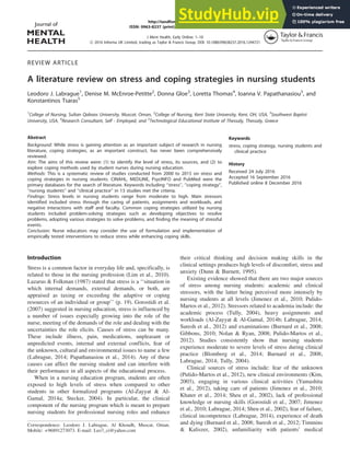 A Literature Review On Stress And Coping Strategies In Nursing Students | PDF