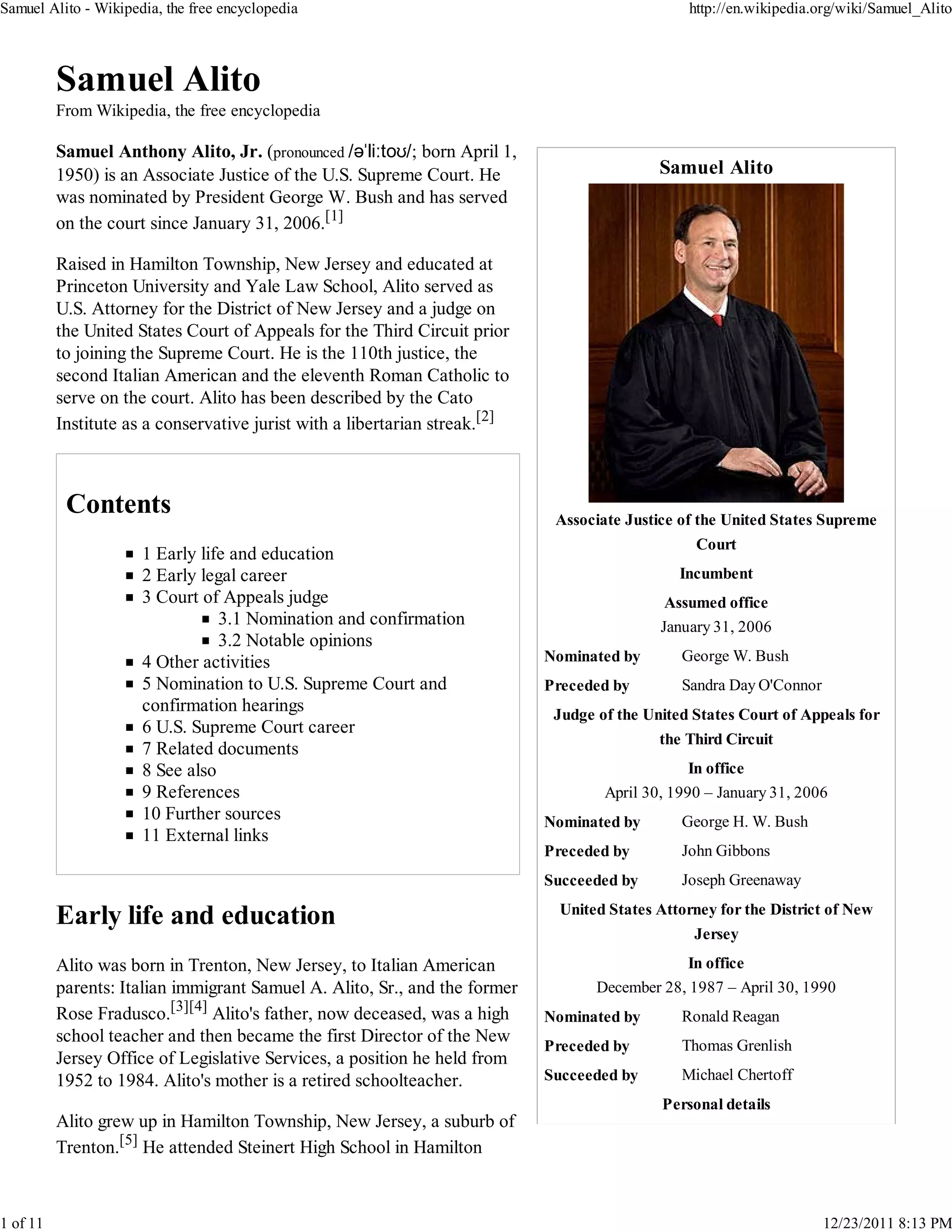 JUSTICE SAMUEL ALITO (Wikipedia Info) | PDF