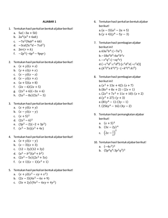 SOAL OPERASI BENTUK ALJABAR | PDF