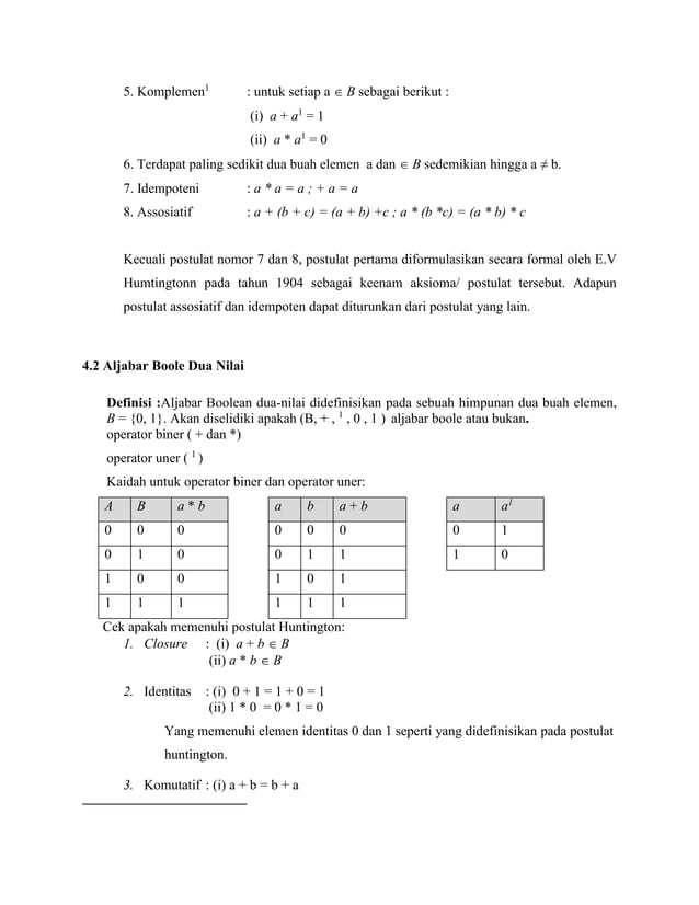 Aljabar boolean MK matematika diskrit | DOCX