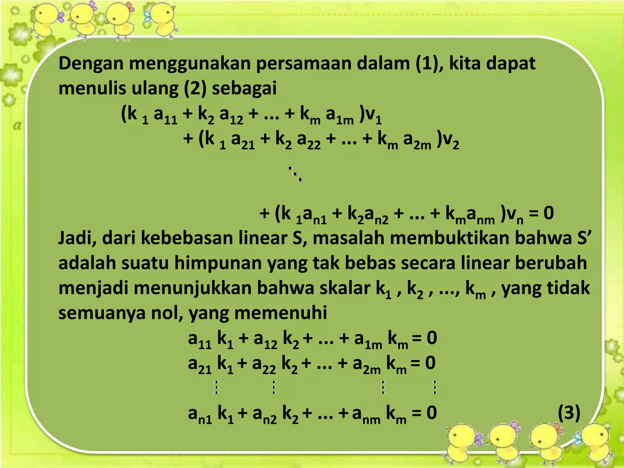 Aljabar linear:Kebebasan Linear, Basis, dan Dimensi.ppt