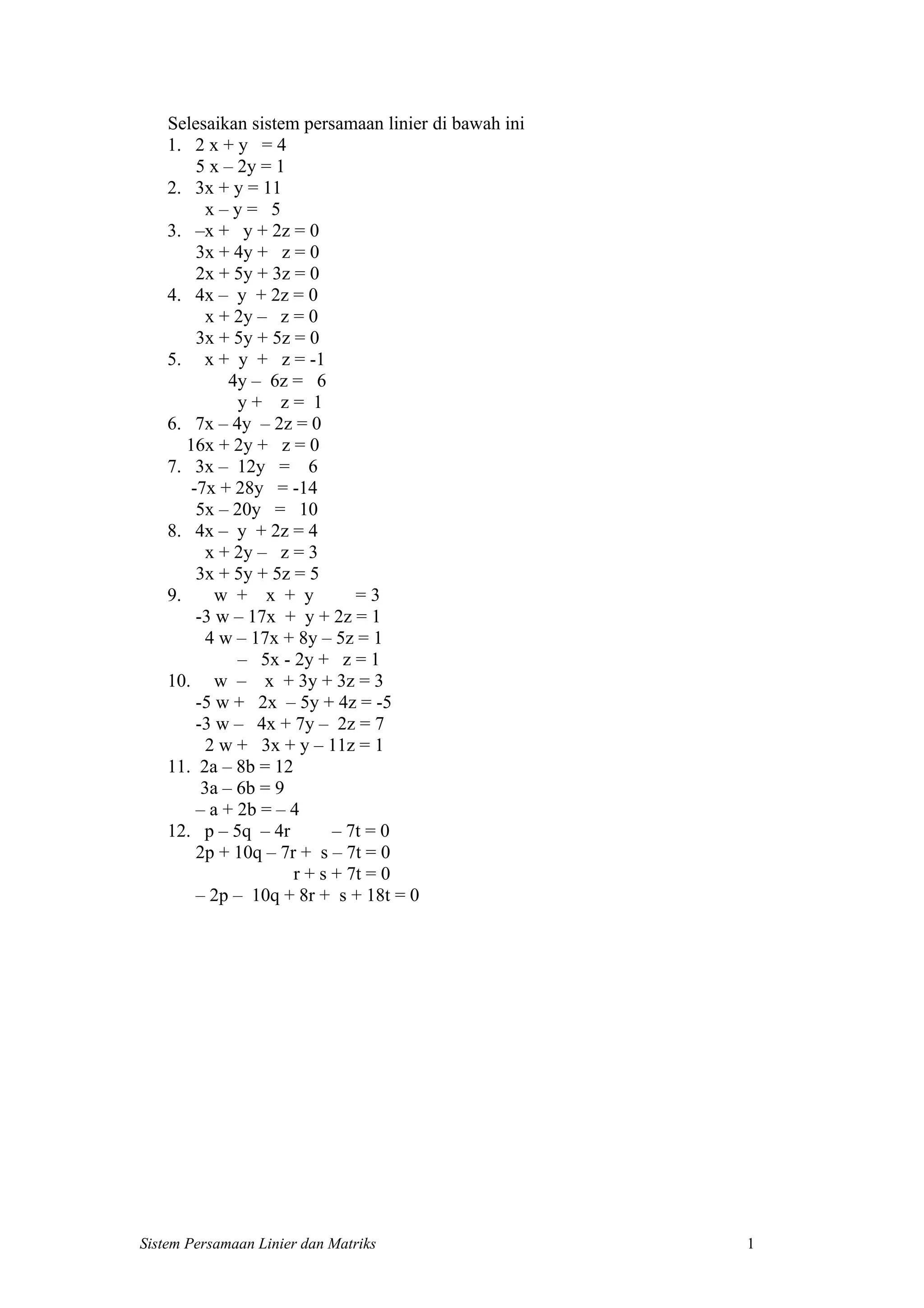 Aljabar Linear Soal01 | DOC