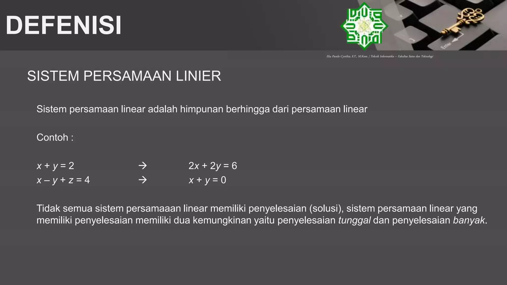 Materi ke-1 Aljabar Linier | PPTX