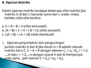 ALJABAR LINIER DAN MATRIKS (Jenis-jenis matriks dan operasi matriks).ppt