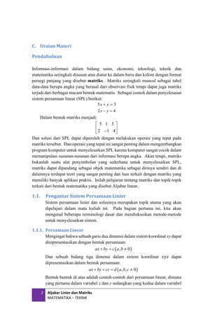 aljabar linier materi 1 teknik mesin.pdf aljabar linier materi 1 teknik ...