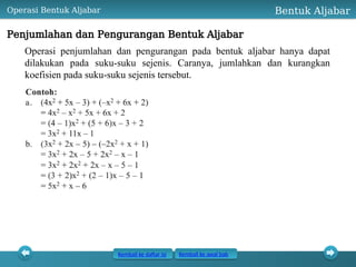 CONTOH LANGKAH-LANGKAH PENYELESAIAN ALJABAR TINGKAT BASIC | PPTX