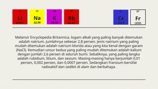 UNSUR-UNSUR ALKALI BESERTA SIFAT-SIFATNYA | PPTX