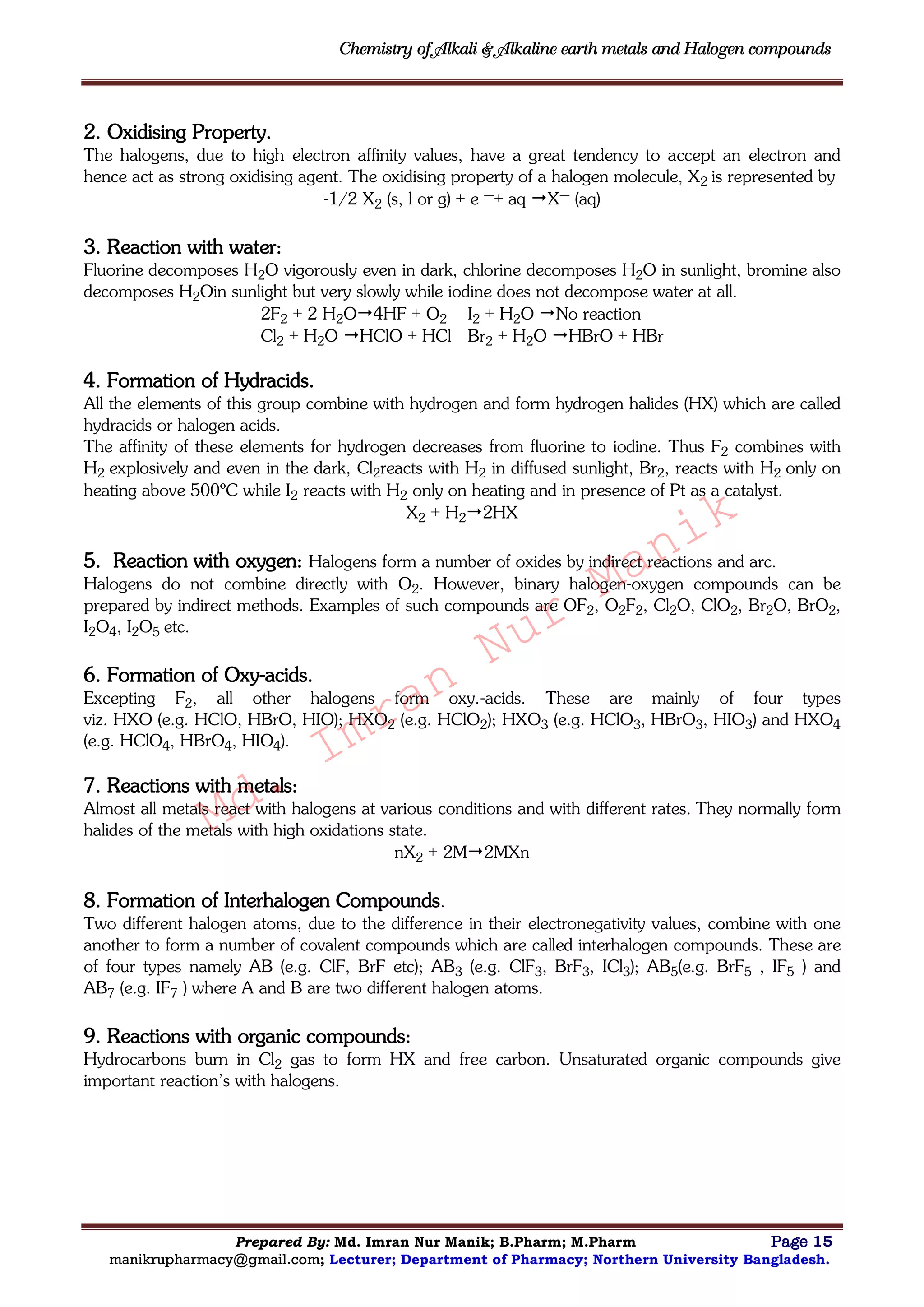 Chemistry of alkali and alkaline earth metals and halogen compounds ...