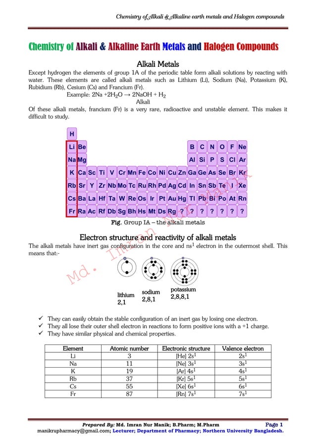 Chemistry of alkali and alkaline earth metals and halogen compounds ...