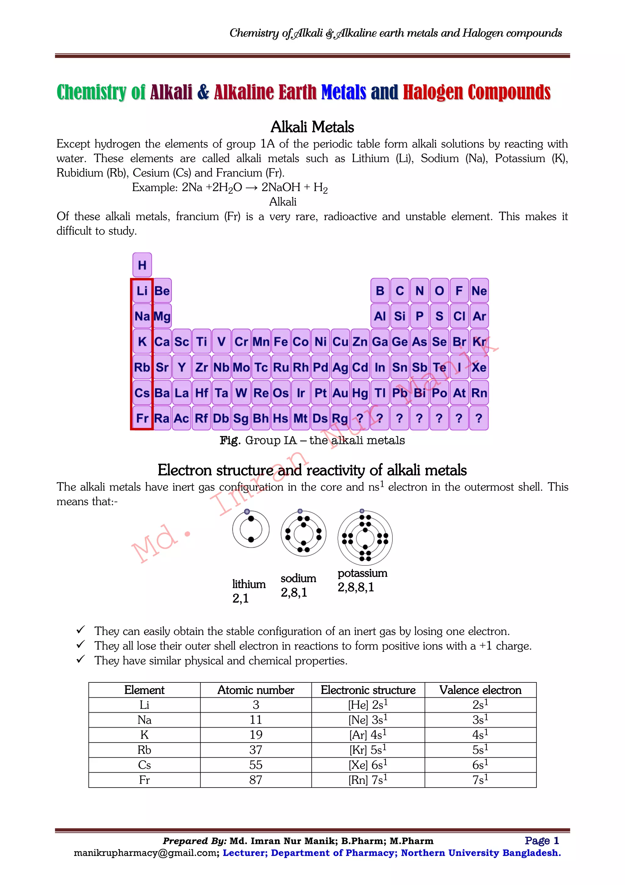 Chemistry of alkali and alkaline earth metals and halogen compounds ...