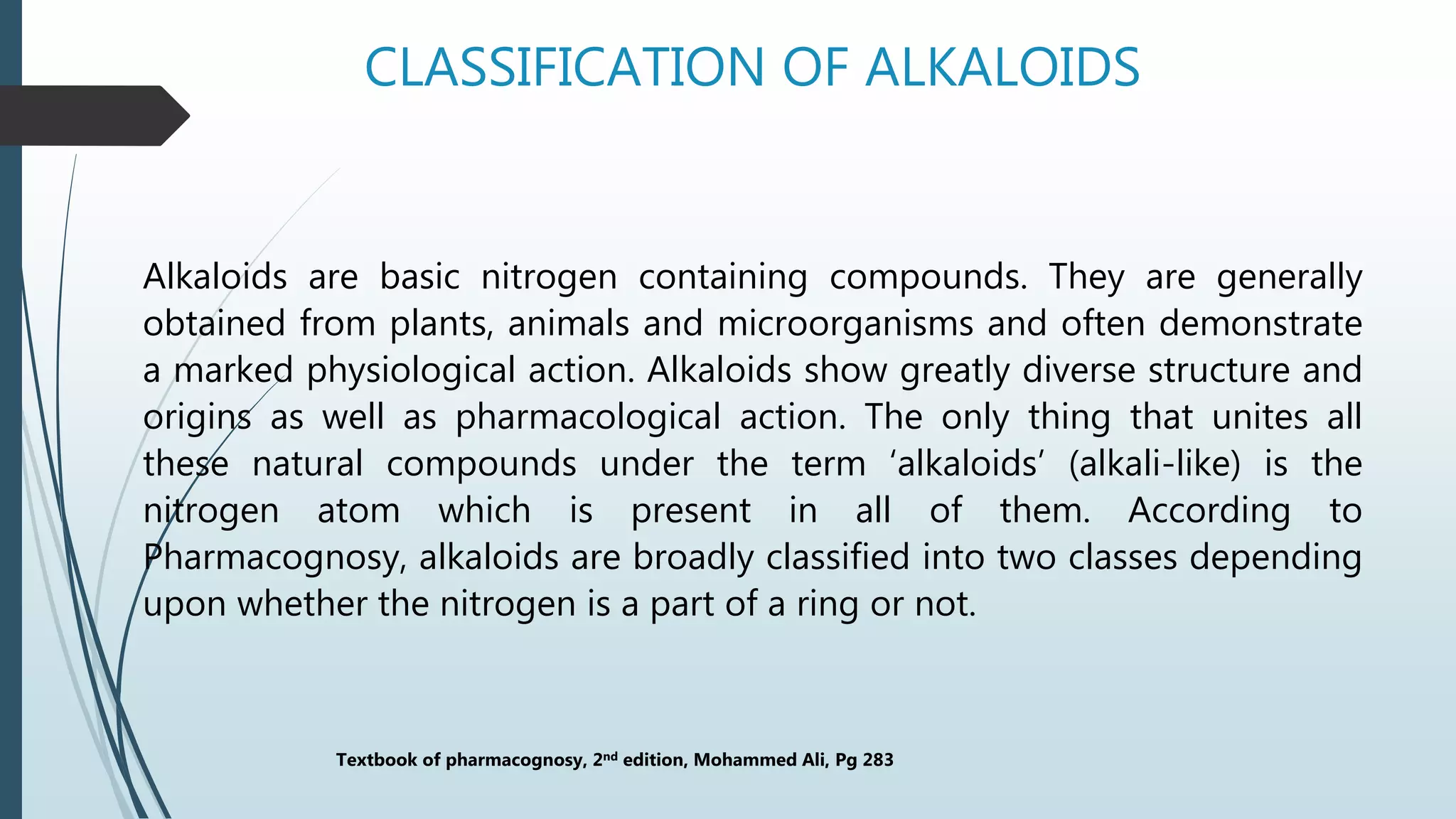 Alkaloids Pharmacognosy | PPTX