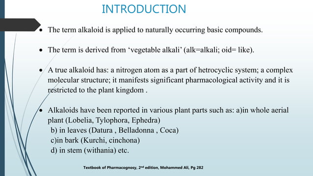 Alkaloids Pharmacognosy | PPTX