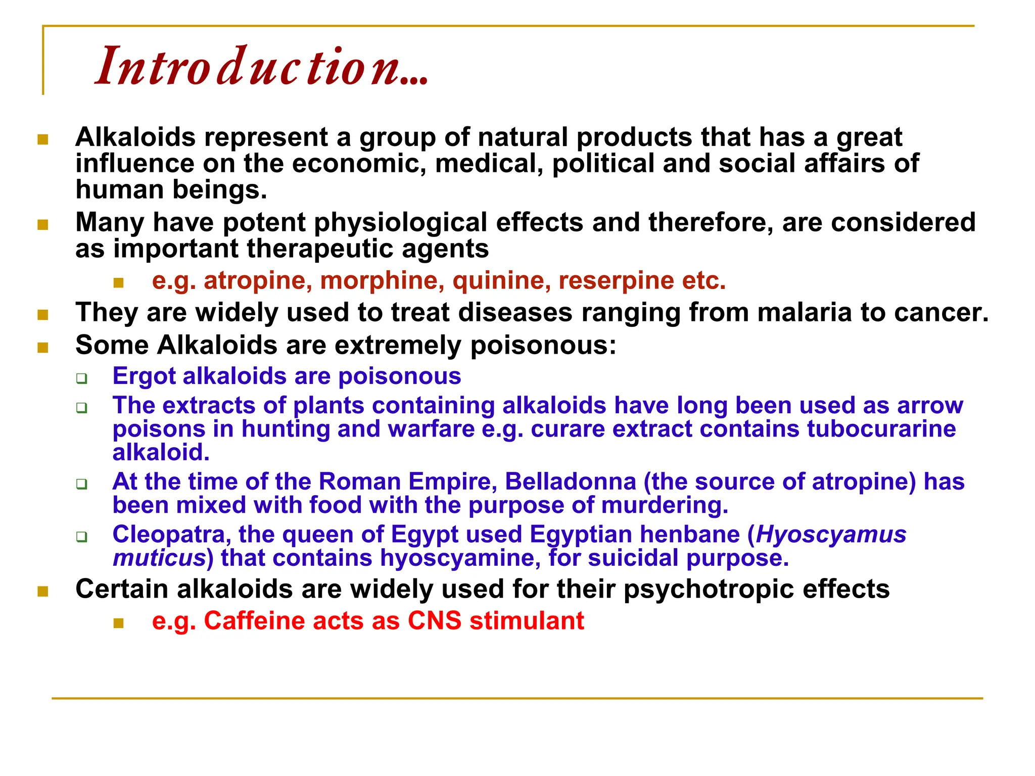 Alkaloids Introduction and classification | PDF