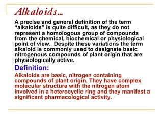Alkaloids Introduction and classification | PDF