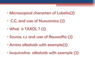 Alkaloids question bank by Dr.U.Srinivasa, Professor and Head, Srinivas ...