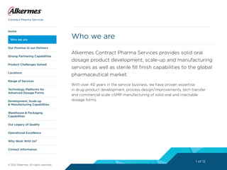 Alkermes Contract Pharma Sevices Overview Presentation | PDF