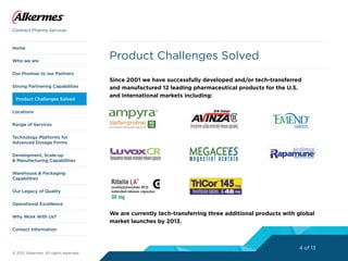 Alkermes Contract Pharma Sevices Overview Presentation | PDF
