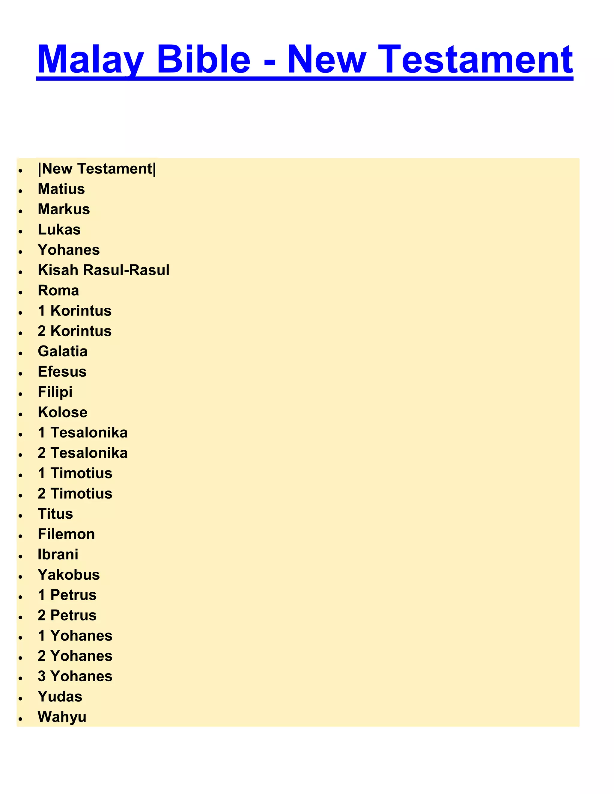 Alkitab bahasa melayu malay bible - new testament | PDF