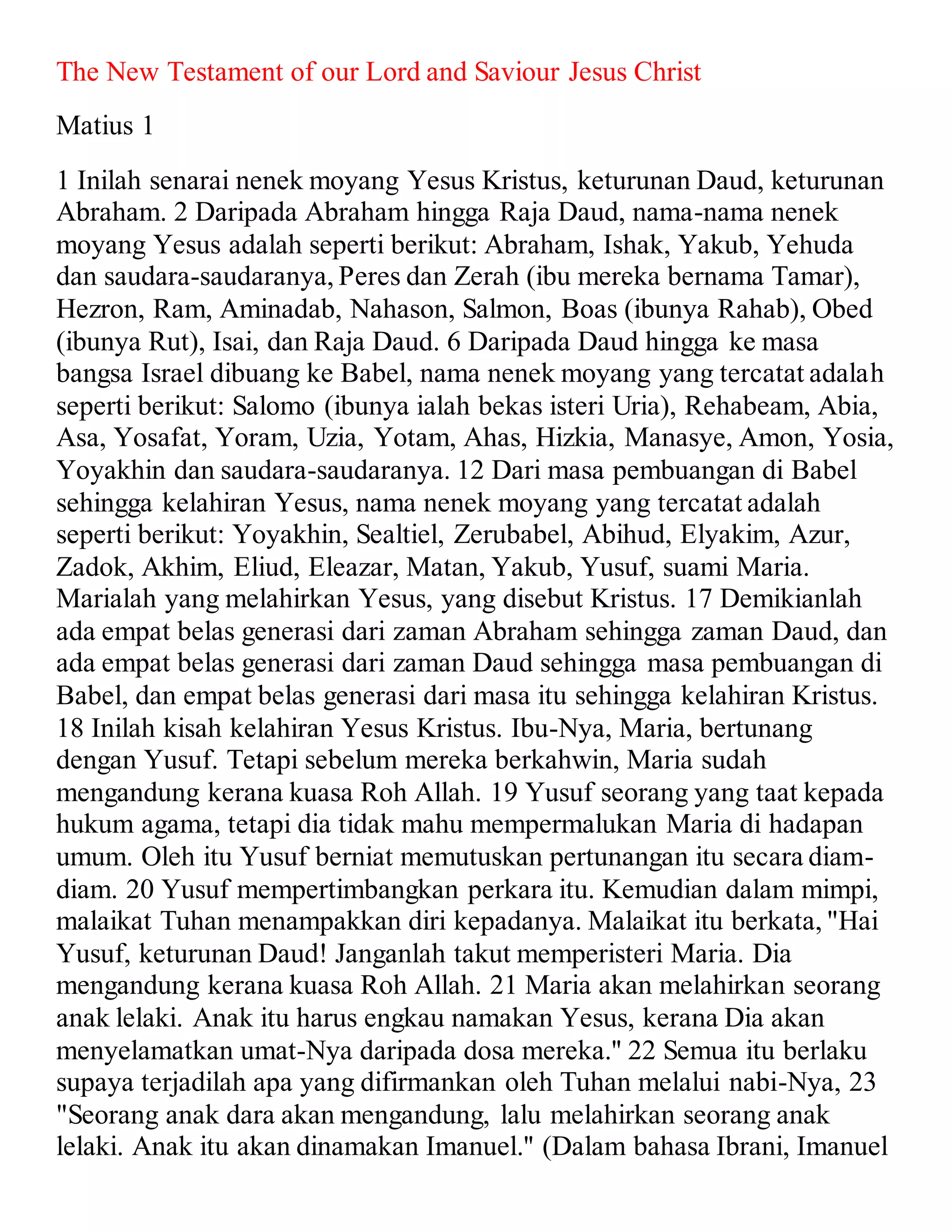 Alkitab bahasa melayu malay bible - new testament | DOCX