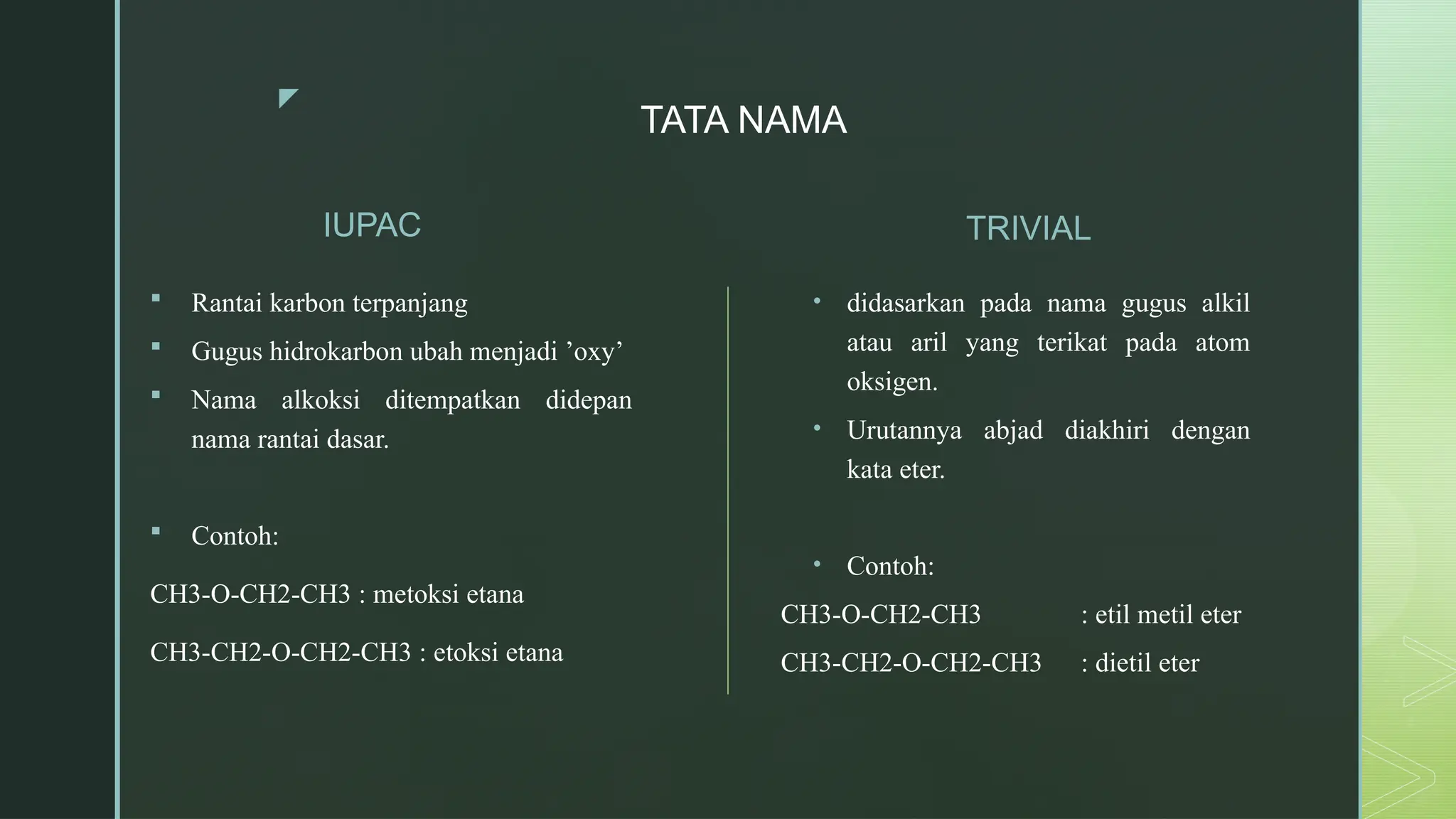 ALKOKSI ALKANA (ETER) rumus umum, tatanama IUPAC dan trivial | PPTX
