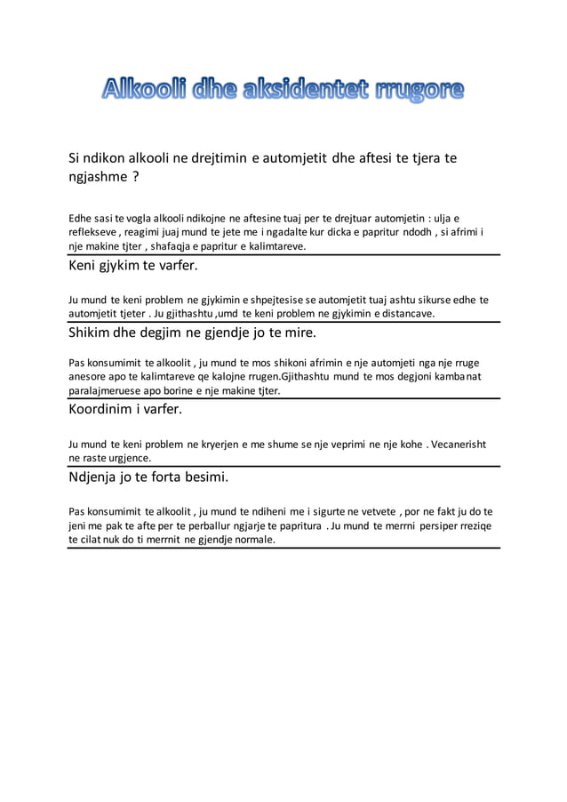 Alkooli dhe aksidentet rrugore | DOCX