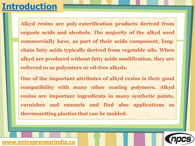 Alkyd Resins Manufacturing, Formulation and Processing | PPTX