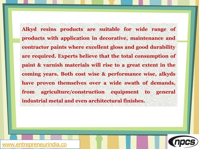 Alkyd Resins Manufacturing, Formulation and Processing | PPTX