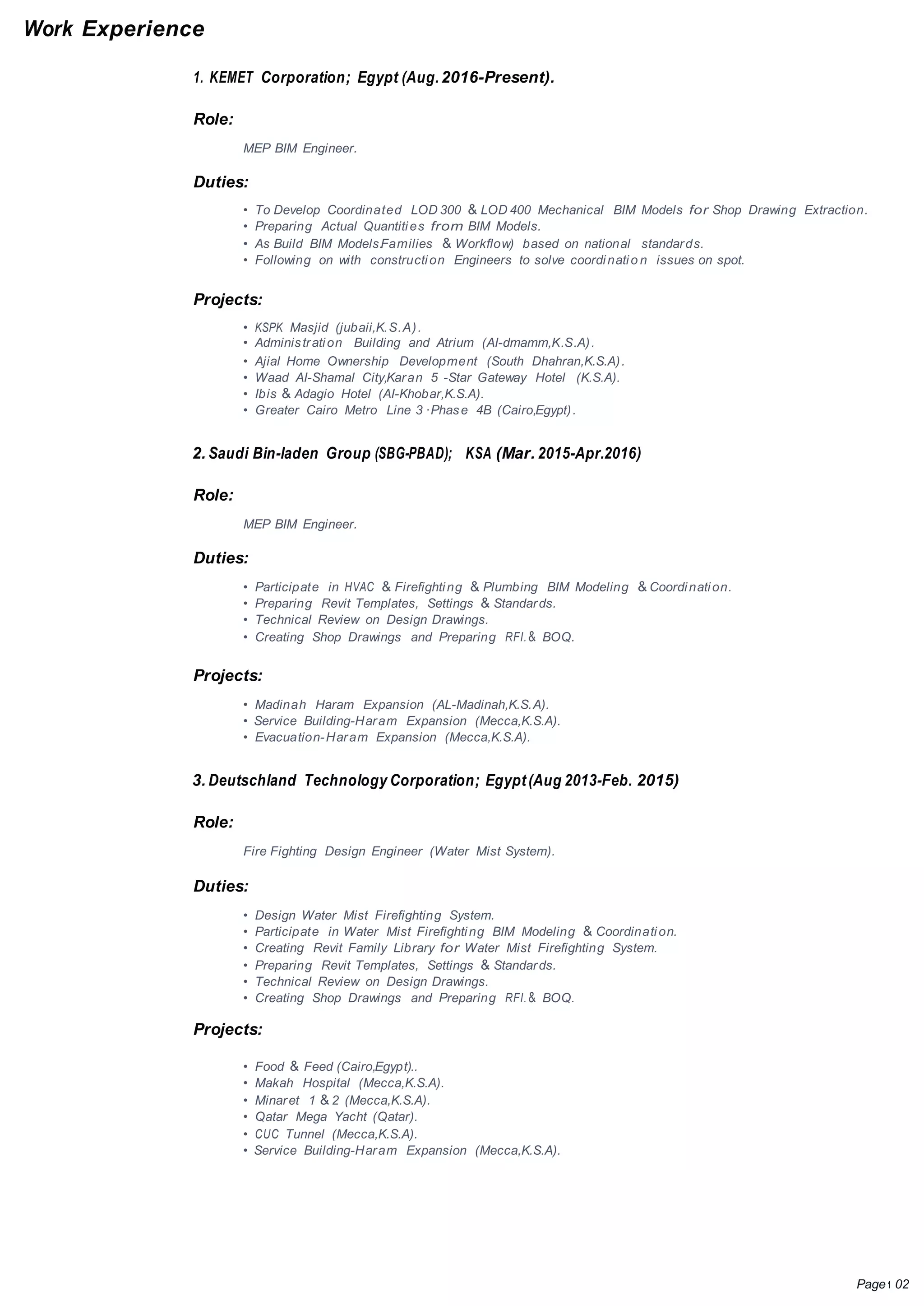 MEP BIM ENGINEER -RAMY ZIDAN -PORTFOLIO | DOCX