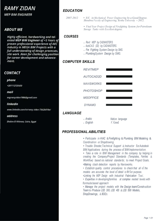 MEP BIM ENGINEER -RAMY ZIDAN -PORTFOLIO | DOCX | Civil Engineering ...
